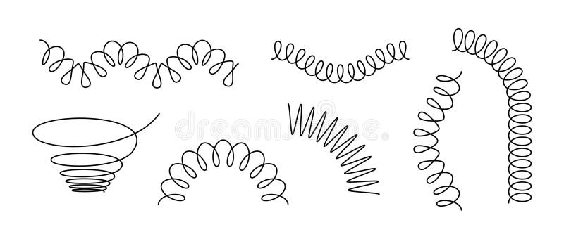 Spiral Spring Set. Black Wire Coil Spring Collection Stock Vector ...