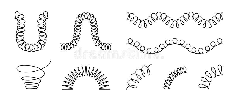 Spiral Spring Set. Black Wire Coil Springs Collection Stock Vector ...