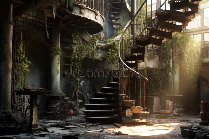 Abandoned Industrial Complex with Broken Windows and Rusted Metal ...