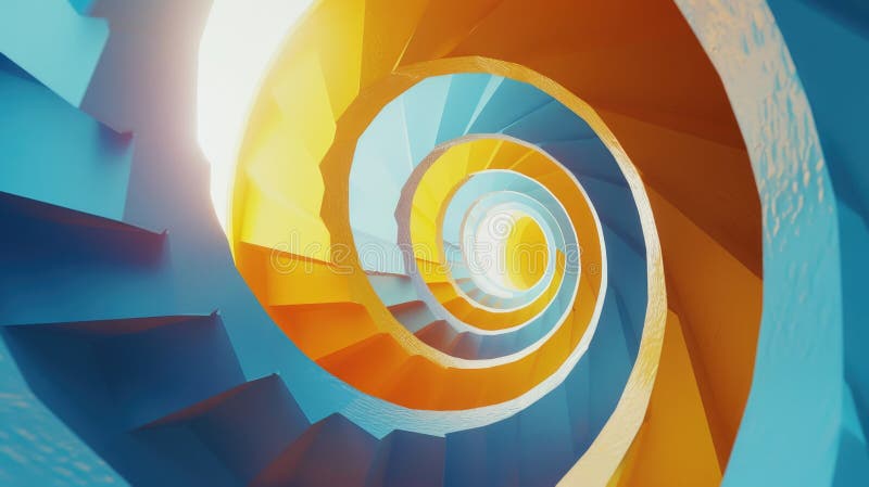 A Spiral Staircase with Blue, Yellow, and Orange Steps Stock ...
