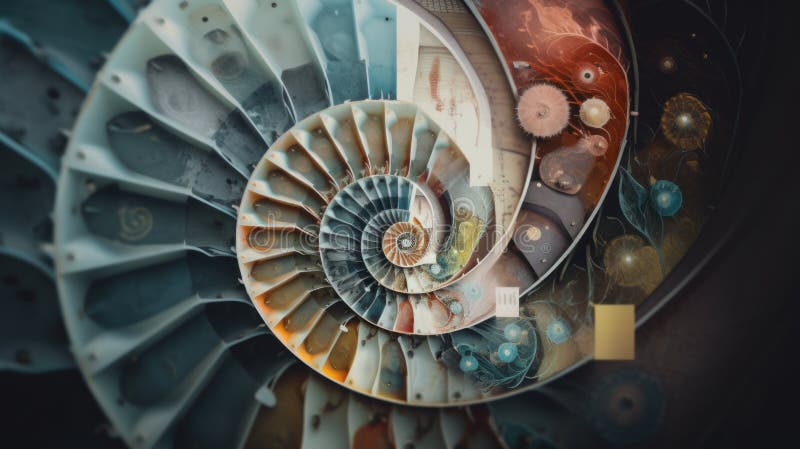 A Spiral Staircase in a Building with a Clock on it. Generative AI ...