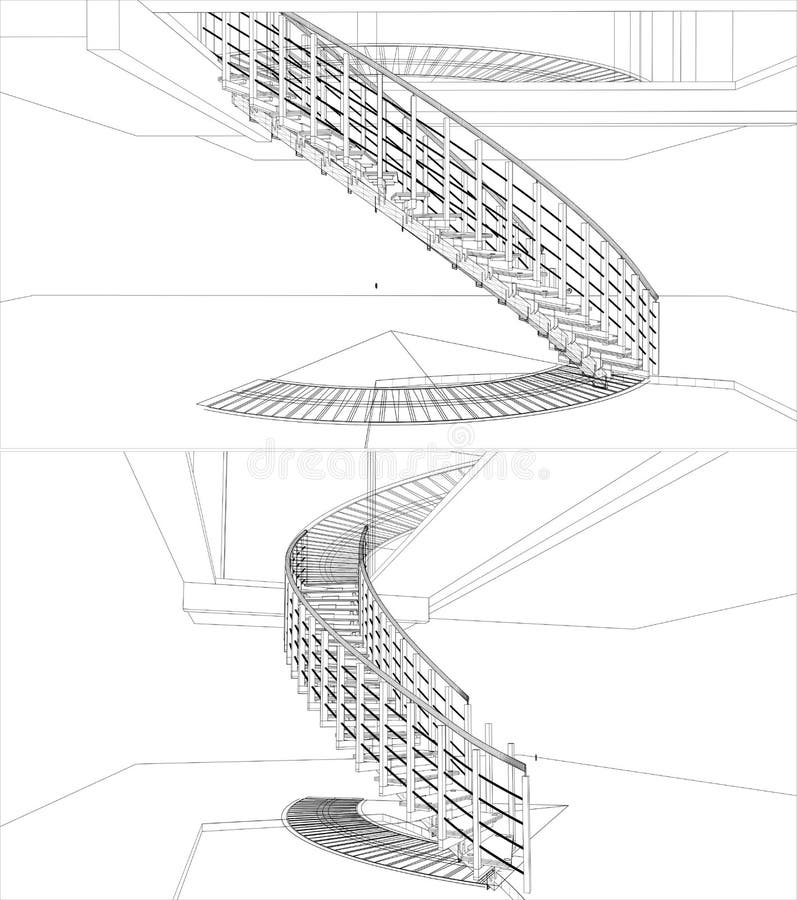Spiral Staircase Construction Structure of Lines Vector Stock Vector ...