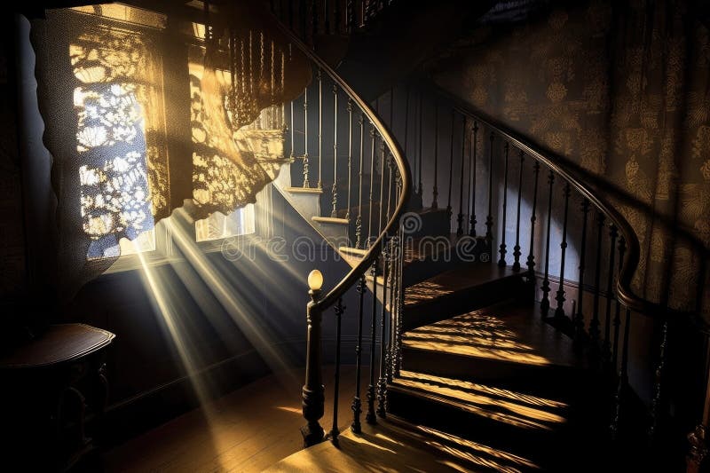 Spiral Staircase with Elaborate Shadows and Light Play Stock Image ...