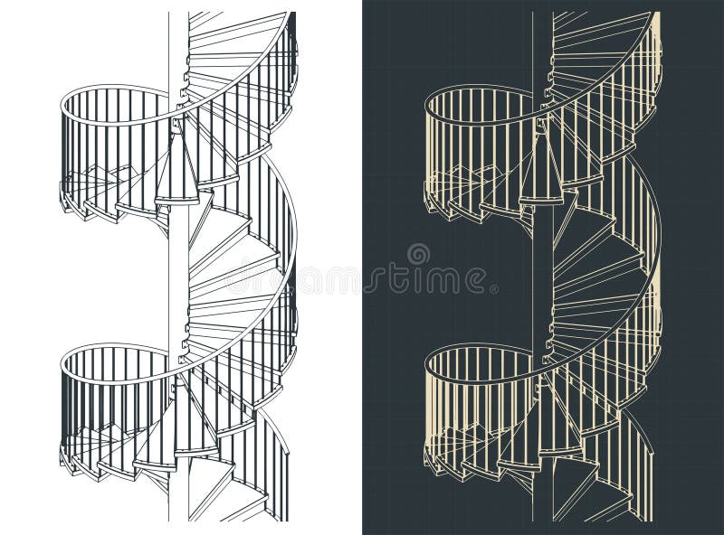 Spiral Staircase Isometric Blueprints Illustrations Stock Vector ...