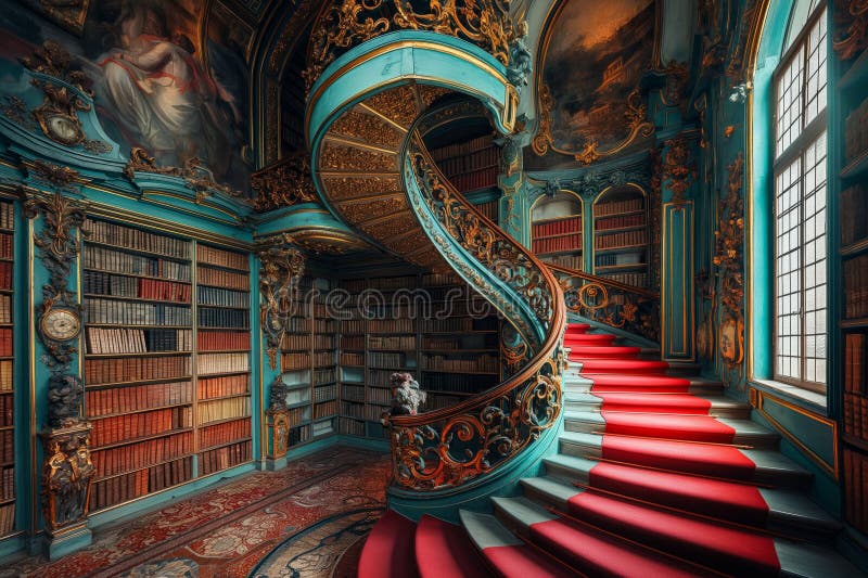 Spiral Staircase in an Old Library Stock Illustration - Illustration of ...