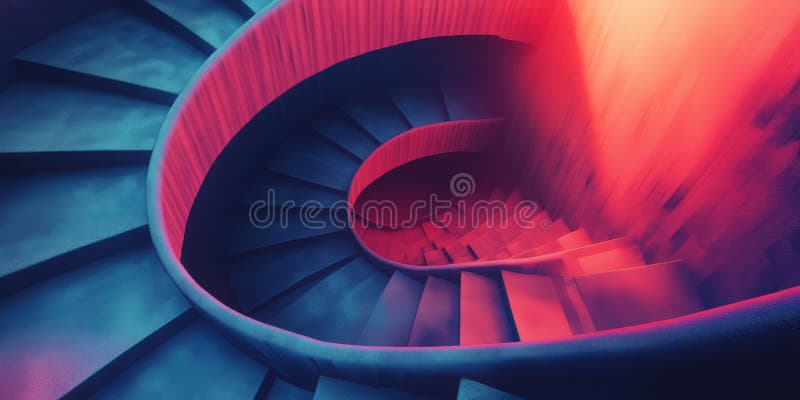 A Spiral Staircase with Red Steps Stock Illustration - Illustration of ...
