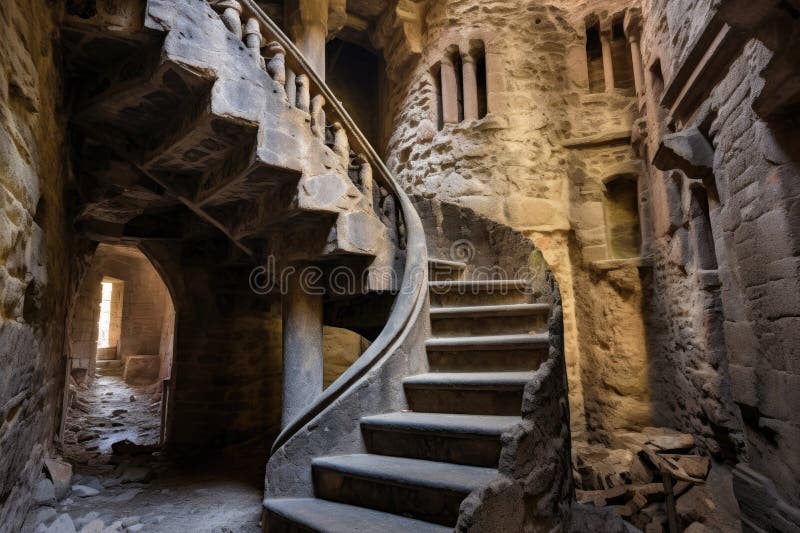Spiral Staircase in a Stone Medieval Castle Tower Stock Image - Image ...