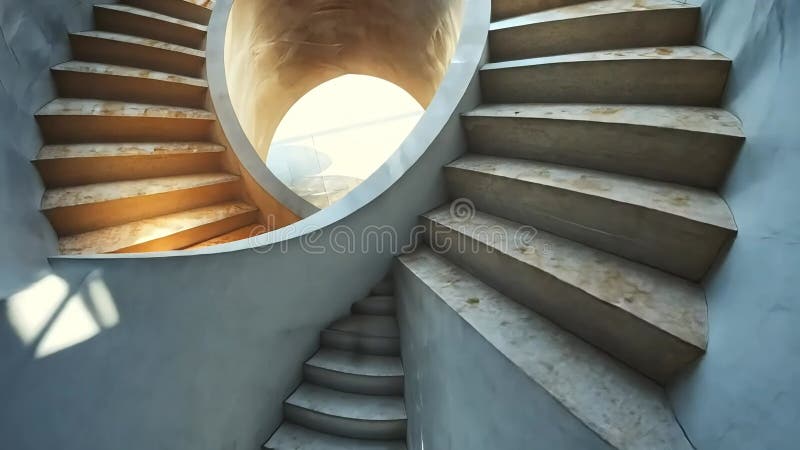 A Spiral Staircase with Stone Steps and Walls, Lit by Sunlight ...