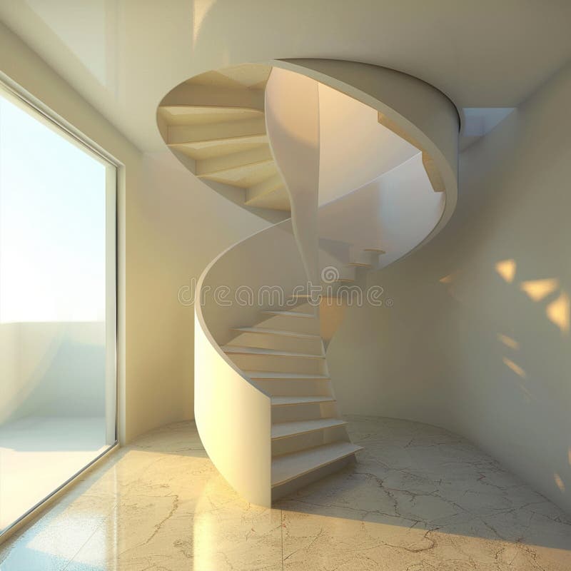 Spiral Stairs Interior Design with Large Window, Abstract Modern ...