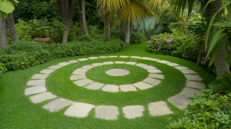 Spiral Stone Path through a Verdant Garden Stock Illustration ...