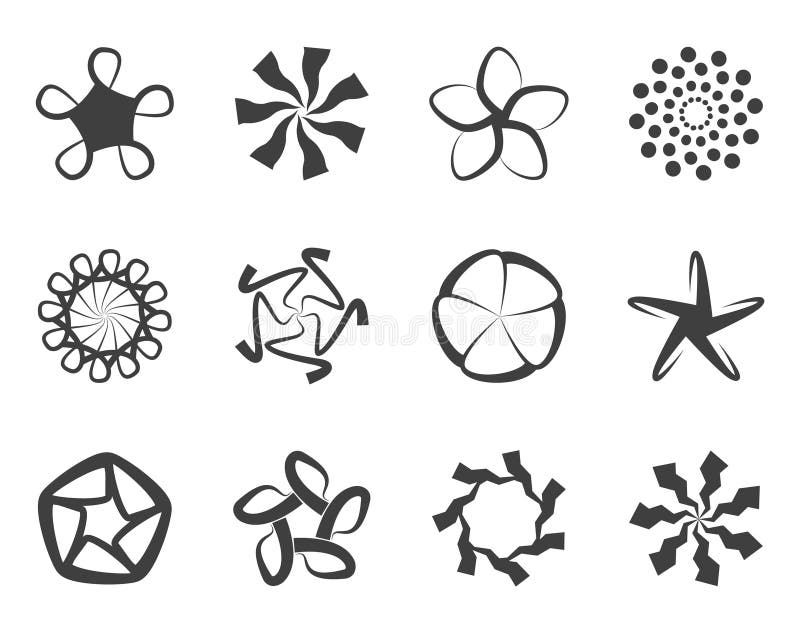 Spiral and Swirl Motion Twisting Circles Design Element Set Stock ...