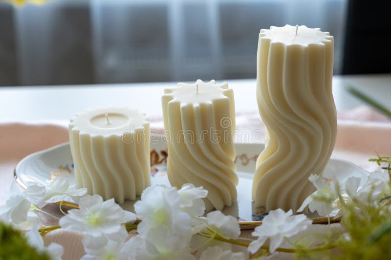 Spiral Swirl Pattern White Soy Wax Candles Stock Photo - Image of ...