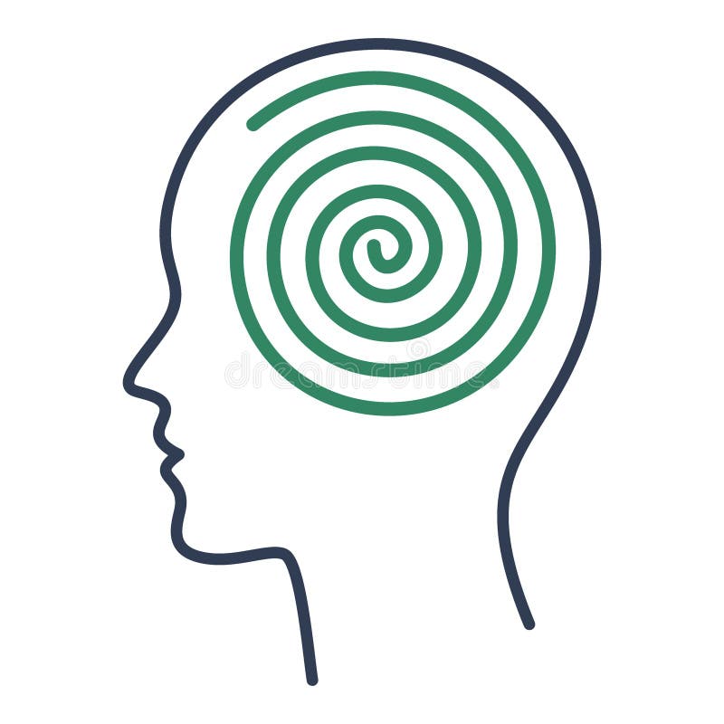 Spiral Thinking. Line Art Illustration of a Human Head with a Green ...