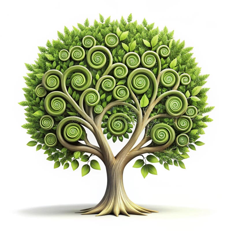 Abstract Spiral Tree with Circular Leaves Stock Illustration ...