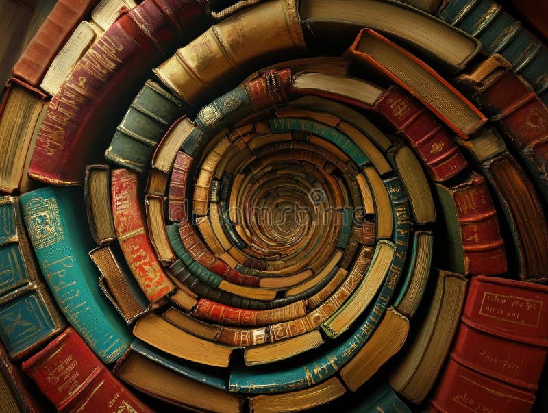 Spiral of Vintage Books Knowledge and History Stock Illustration ...