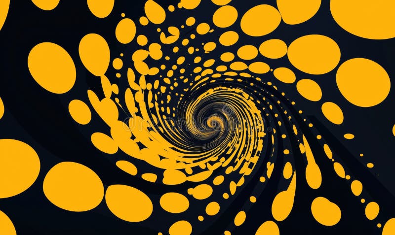 Spiral Vortex Design with Yellow Dots on Black Background, Abstract Art ...