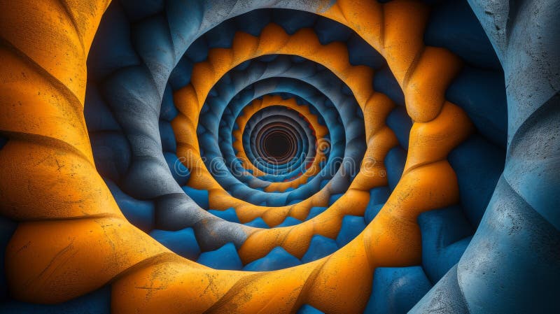 Spiral Vortex with Intertwining Blue and Orange Patterns, Abstract ...