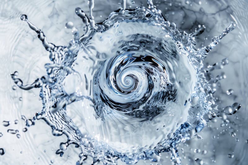 Spiral Vortex Water Splash. Water Droplets Against a Light Background ...