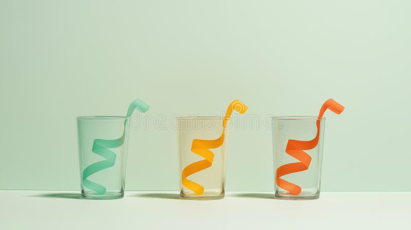 Spiraled Colorful Straws Creating Dynamic Patterns in Clear Glasses for ...