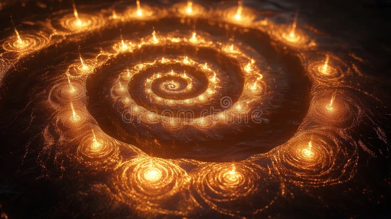 Spiraling Golden Light Patterns in Dark Water Stock Illustration ...