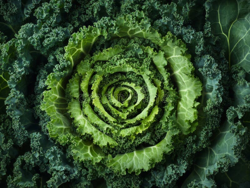 A Spiraling Kale Rose in Shades of Green Stock Illustration ...