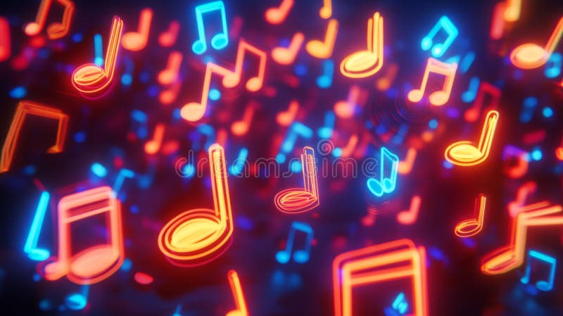 Spiraling Neon Music Notes in 3D Space with Vibrant Background Stock ...