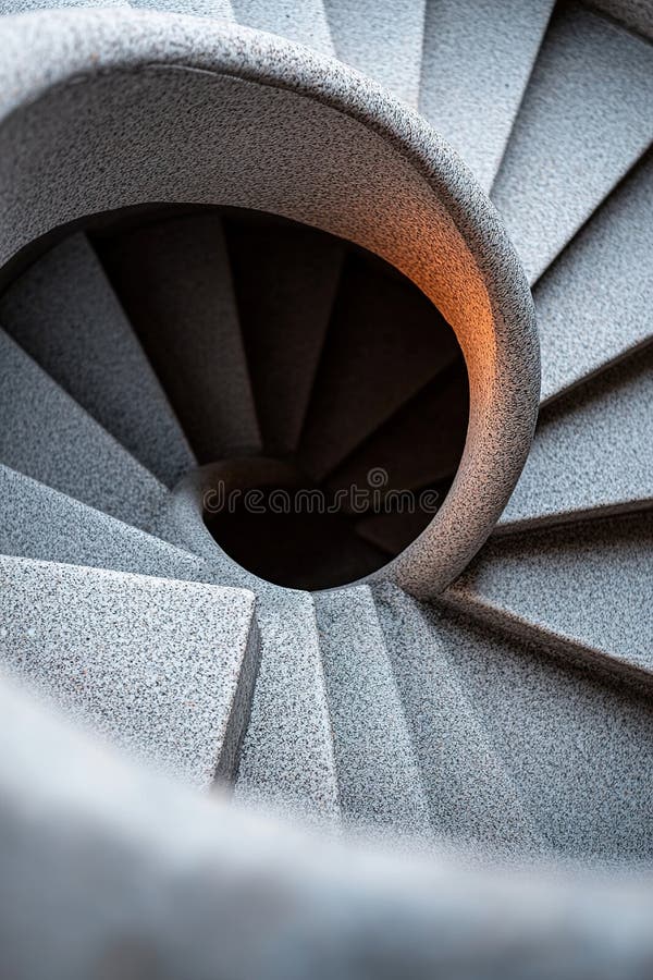 A Spiraling Staircase Disappears into Darkness, Forming an Abstract ...