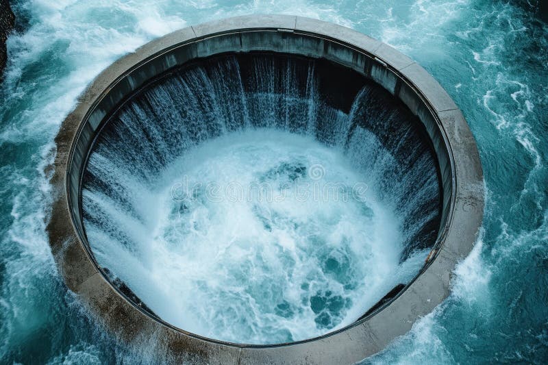 Spiraling Water Flows into a Circular Drain at a Hydroelectric Facility ...