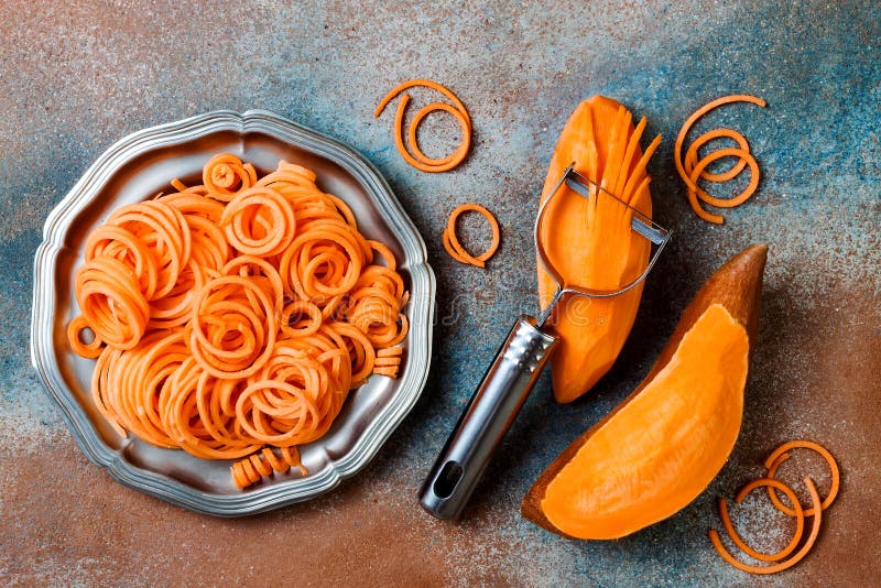 Spiralized Sweet Potato Spaghetti. Low Carb Vegetable Pasta Cooking ...