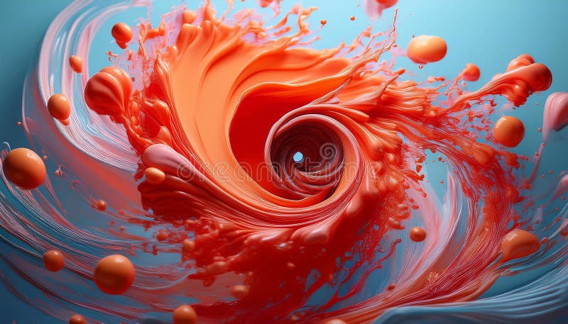 Spirals of Bold Red and Orange Paint Splashes Forming a Vortex Against ...