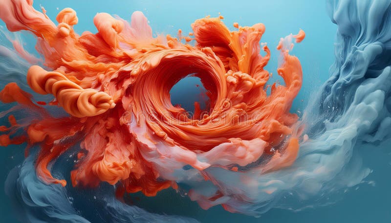 Spirals of Bold Red and Orange Paint Splashes Forming a Vortex Against ...