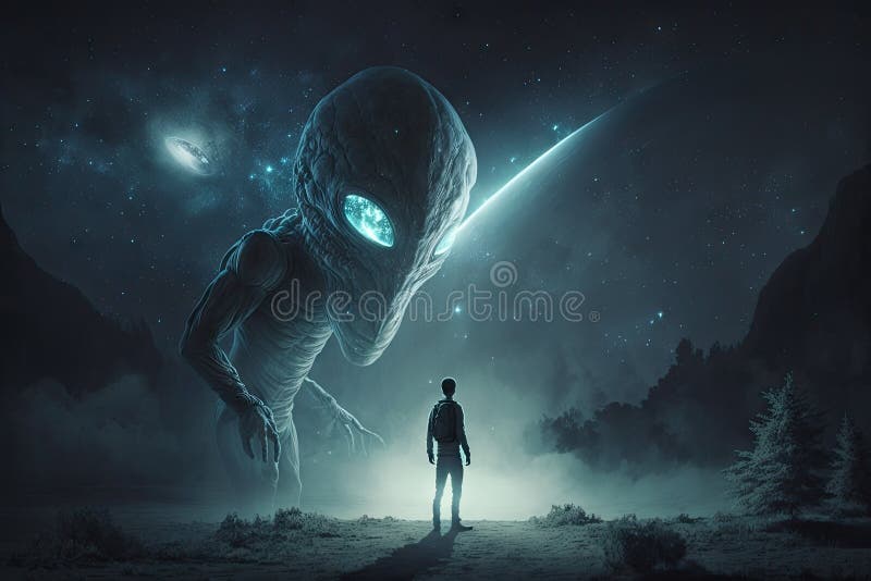 Spirit or Alien Floating in Space and Looking at Earth Creature Walking ...