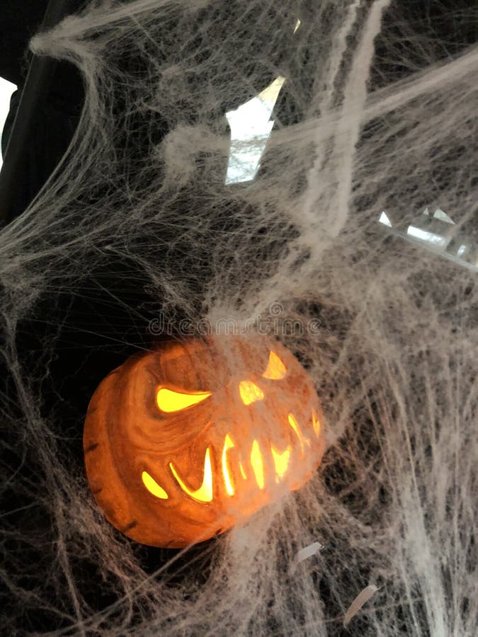 Jack O Lantern Pumpkin, Spider Webs, HALLOWEEN Stock Photo - Image of ...