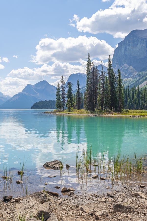 Spirit Island Vertical Reflection, Jasper, Canada Stock Image - Image ...