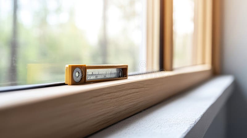 Spirit Level Checking Wooden Window Frame Alignment, Guaranteeing ...