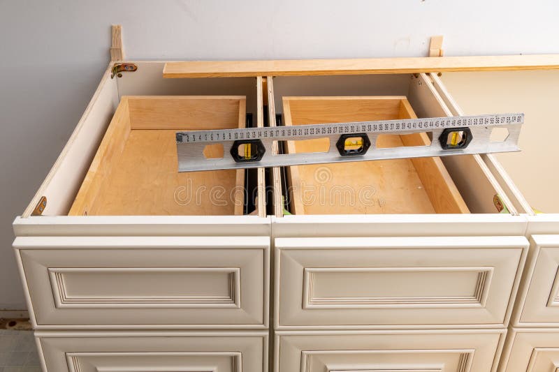 Spirit Level on Kitchen Countertop Home Work Stock Image - Image of ...