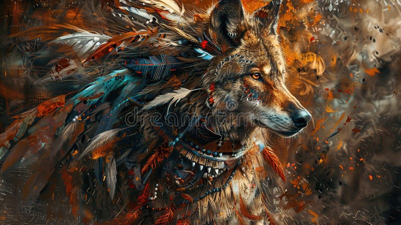 Spirit of the Pack, Wolf Clad in Tribal Regalia . Generative Ai Stock ...