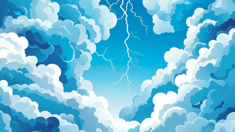 A Spirited Blue Comic Background with Clouds and Flashes of Lightning ...