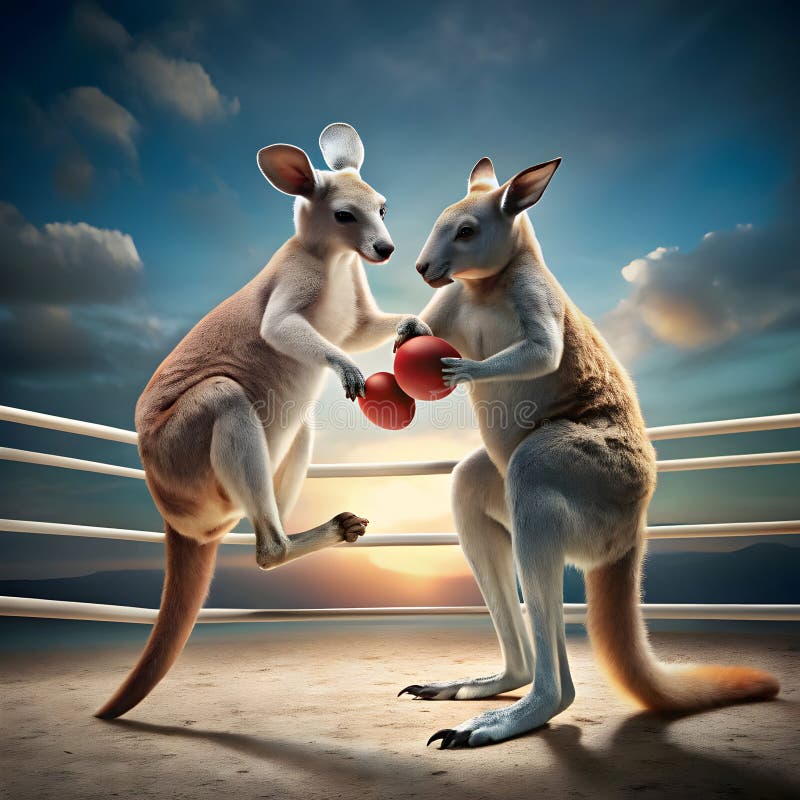 A Spirited Kangaroo Boxes with a Playful Koala in a Lively Ring Stock ...