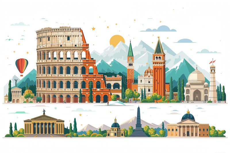 Italian Landmarks Adventure Collage AI Generated Stock Illustration ...
