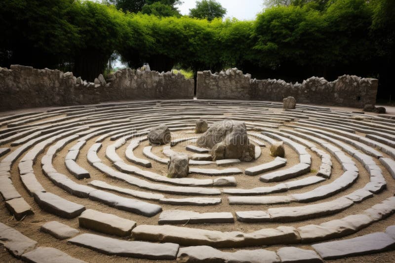 Spiritual Labyrinth Made of Stones Stock Photo - Image of generative ...