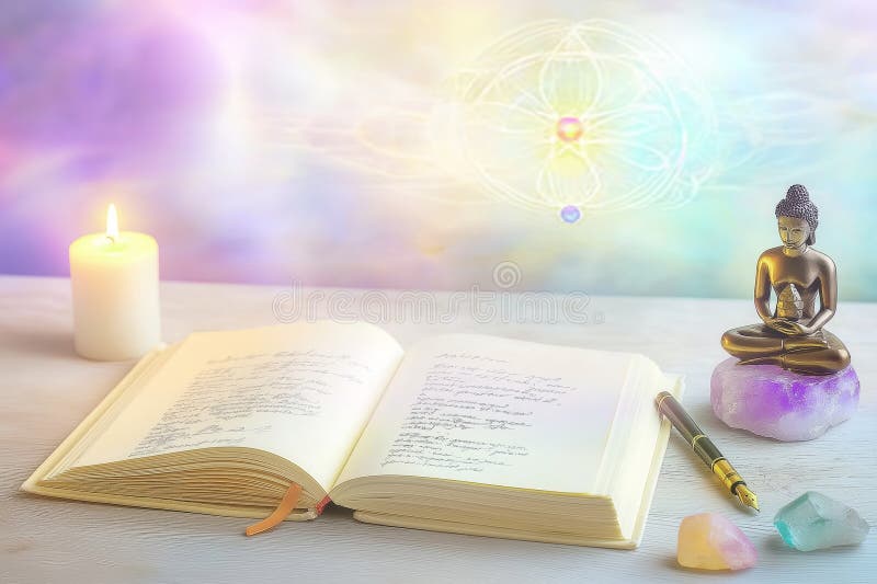 Spiritual Notebook and Healing Tools on a Clean Desk Inviting ...