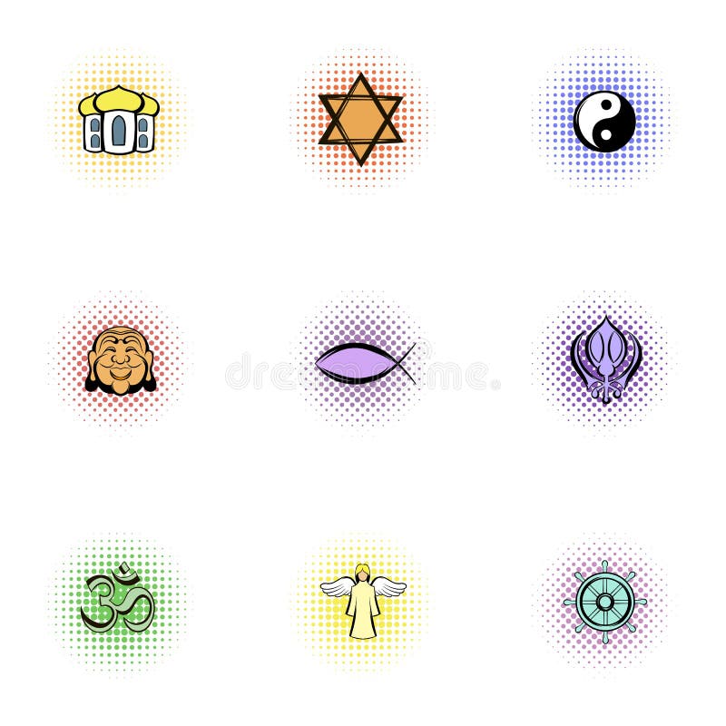 Spirituality Icons Set, Pop-art Style Stock Vector - Illustration of ...