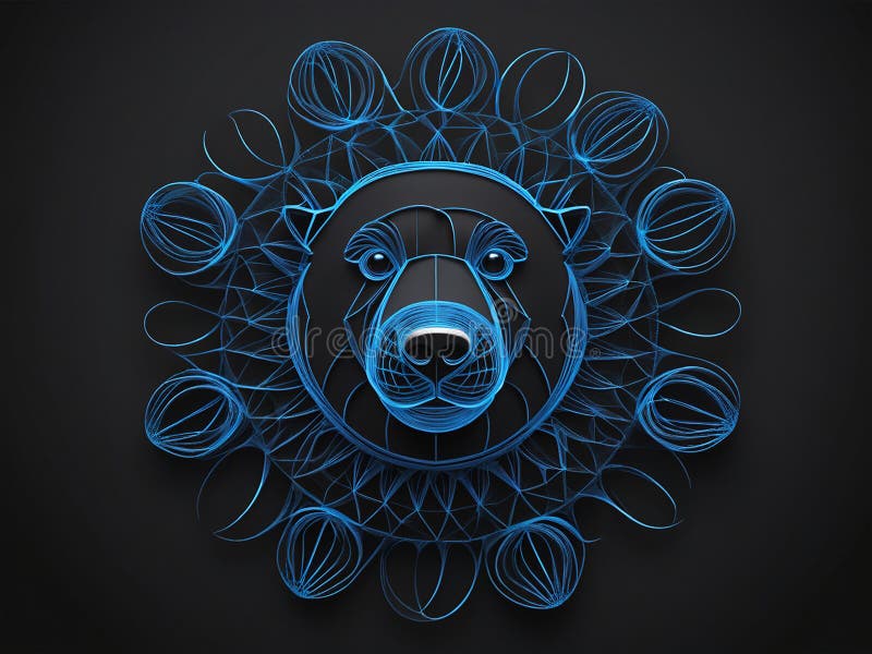 Spirograph Blue Icon of Bear, 3D Render Unreal Engine , Black ...