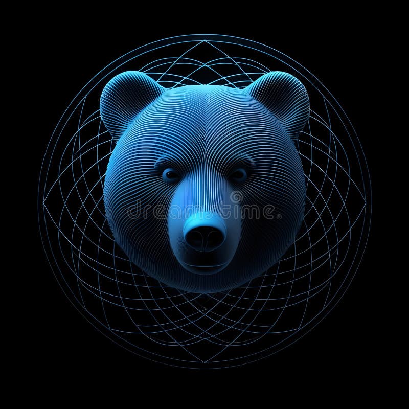 Spirograph Blue Icon of Bear, 3D Render Unreal Engine , Black ...
