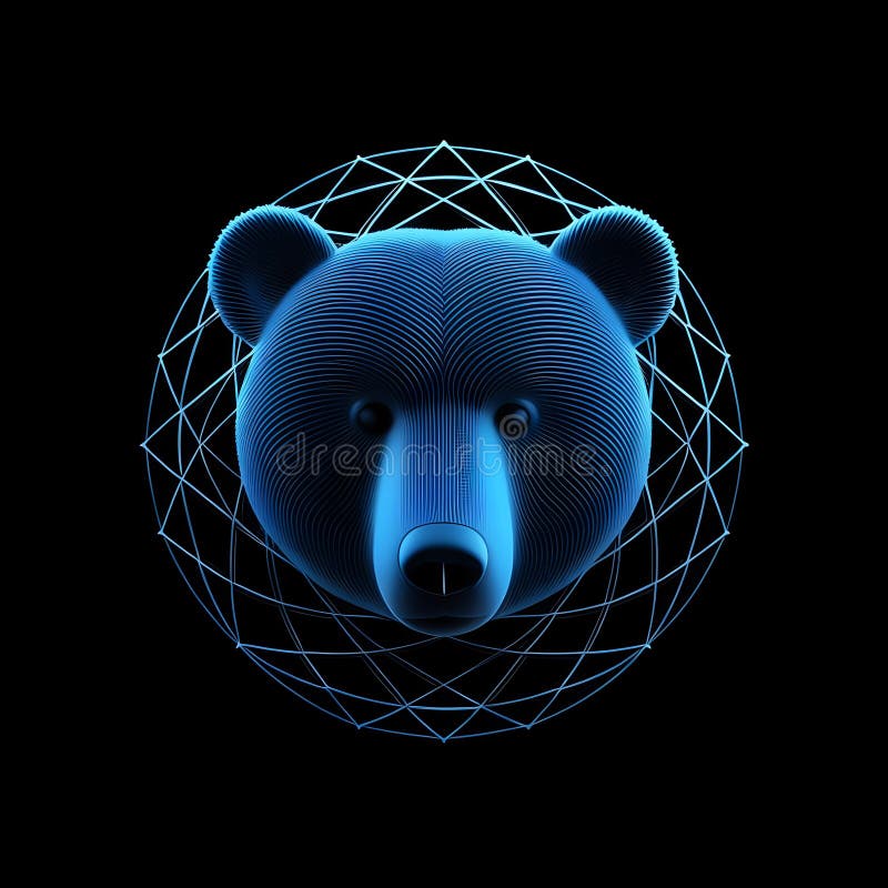 Spirograph Blue Icon of Bear, 3D Render Unreal Engine , Black ...