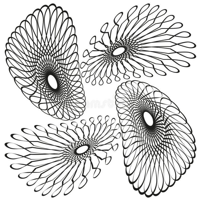Spirograph Pattern Shape. Black Curve Decoration. Vector Line Spiral. Abstract Loop Object Stock ...