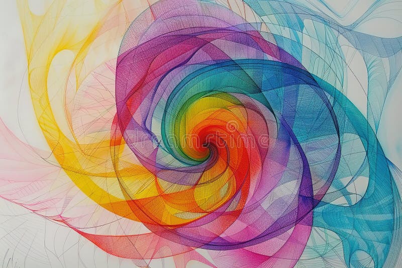 Spirographic Abstract Multi-colored Drawing in Pencil and Watercolor ...