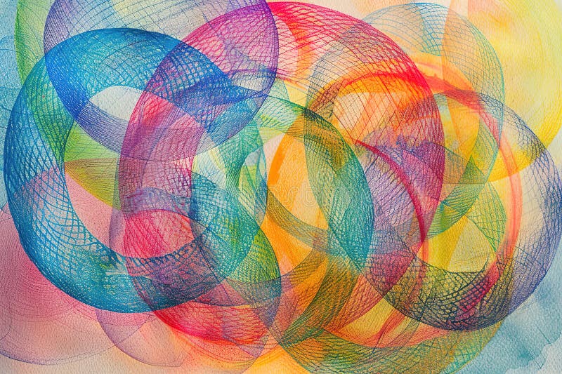 Spirographic Abstract Multi-colored Drawing in Pencil and Watercolor ...