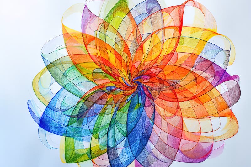 Spirographic Abstract Multi-colored Drawing in Pencil and Watercolor ...